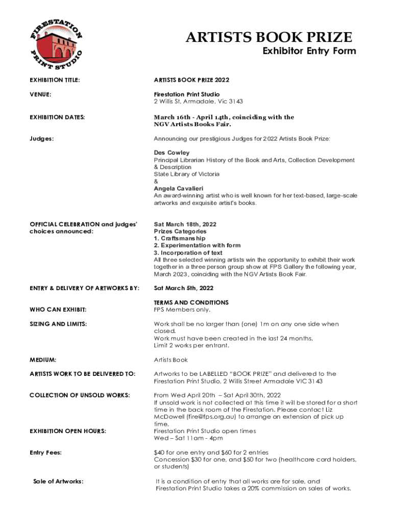 Fillable Online Artist Entry Form BOOK PRIZE.docx-4 Fax Email Print ...