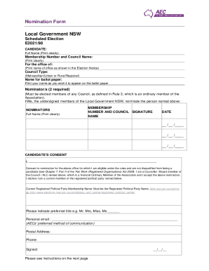 Fillable Online Nomination Form Local Government NSW Scheduled Election ...