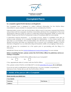 Fillable Online Fillable Online PACFA Complaint form Fax Email Print ...