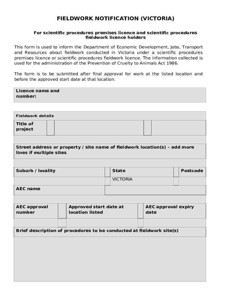 Fieldwork notification (Victoria) Doc Template | pdfFiller