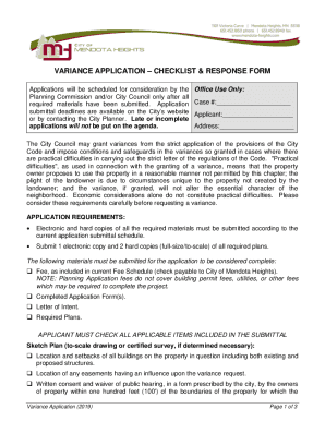 Fillable Online VARIANCE APPLICATION CHECKLIST & RESPONSE FORM Fax ...