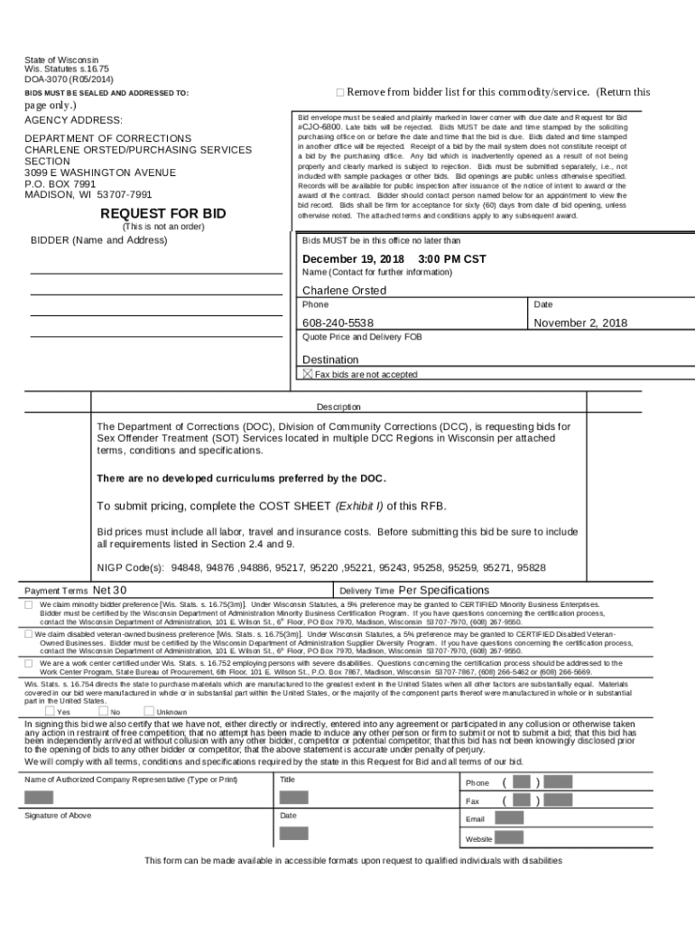 State of Wisconsin Wis. Statutes s.16.75 DOA-3070 (R08 ... Doc Template ...