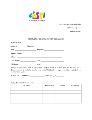 Fillable Online Leffet de la rtractation : FORMULAIRE DE RETRACTATION ...