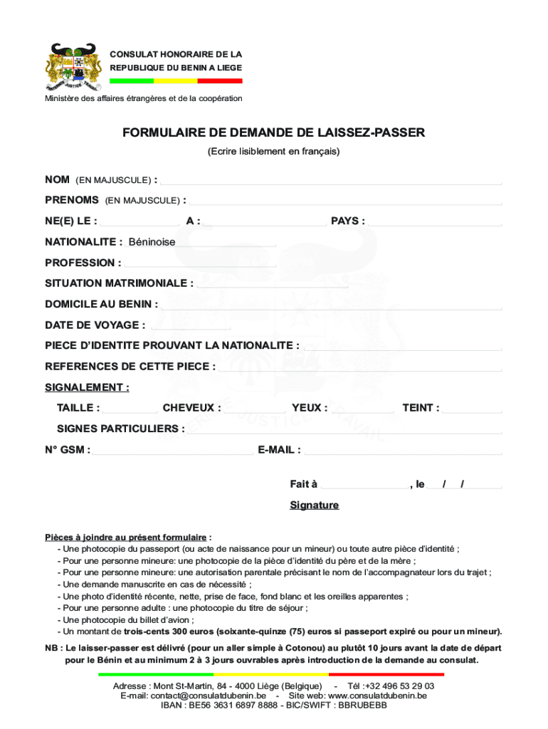 Remplissable En Ligne Form Demande de Laissez-Passer 2.cdr Fax Email ...