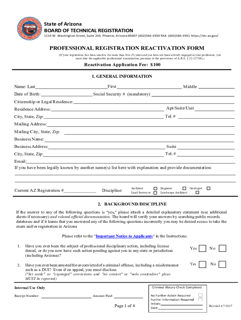 Fillable Online Professional Universal Licensure Application - Arizona ...