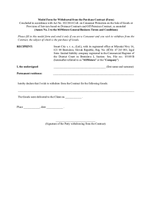 Fillable Online Model Form for Withdrawal from the Purchase Contract ...