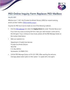 Fillable Online PED Online Inquiry Form Replaces PED Mailbox Fax Email Print - pdfFiller