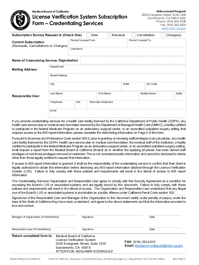 Fillable Online mbc ca LVS Credentialing Form. LVS Credentialing Form ...