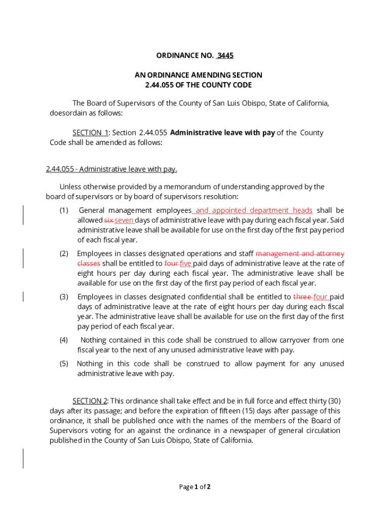 Fillable Online ORDINANCE LIST AND DISPOSITION TABLE, County Code, San ... Fax Email Print ...