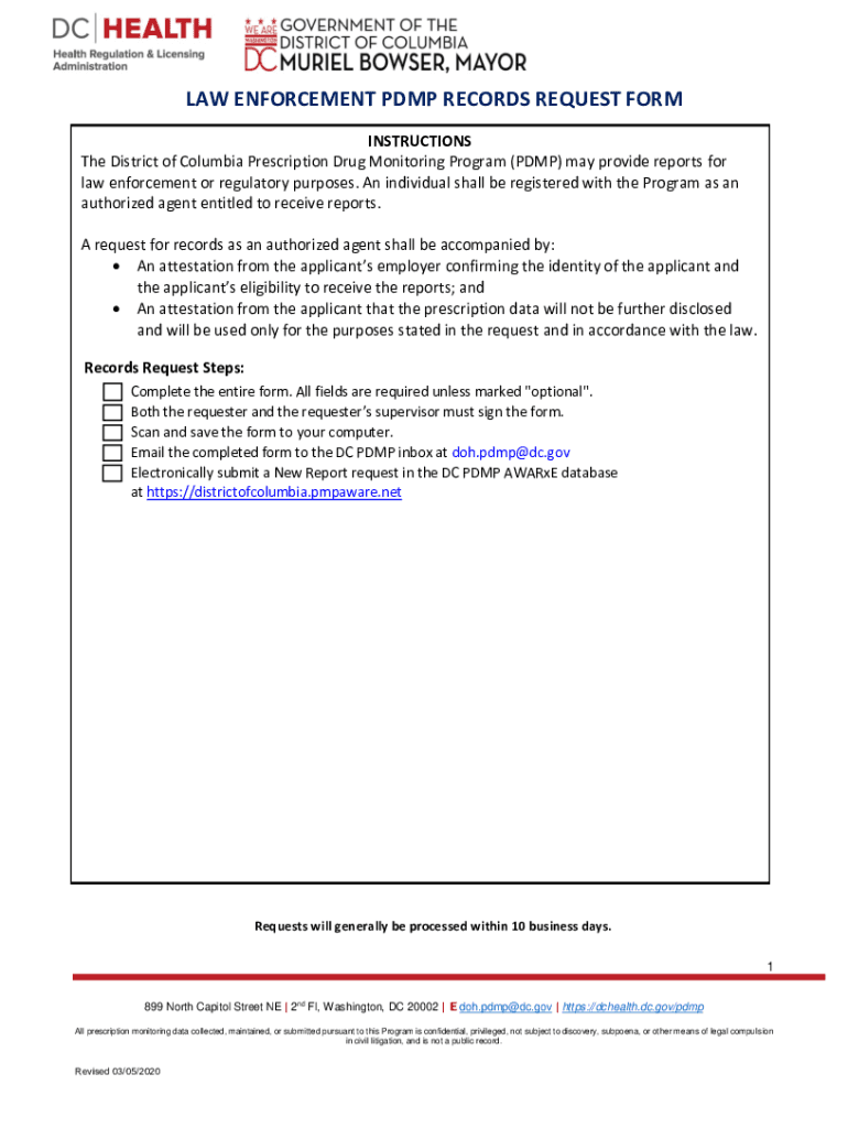 Fillable Online dchealth dc LAW ENFORCEMENT PDMP REGISTRATION FORM Fax ...