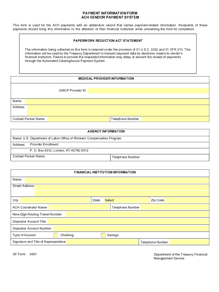 Fillable Online PAYMENT INFORMATION FORM ACH VENDOR PAYMENT SYSTEM Fax ...