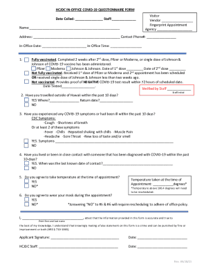 Fillable Online HCJDC IN-OFFICE COVID-19 QUESTIONNAIRE FORM Fax Email Print - pdfFiller