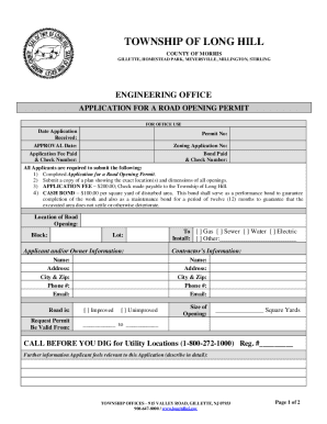 Fillable Online www.longhillnj.comformsRoad-Opening-PermitAPPLICATION ...