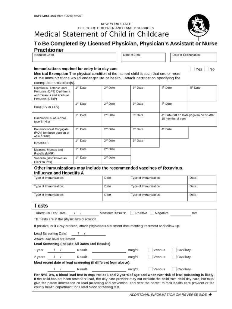 Online OCFS-LDSS-4433 Medical Statement of Child ... Doc Template ...