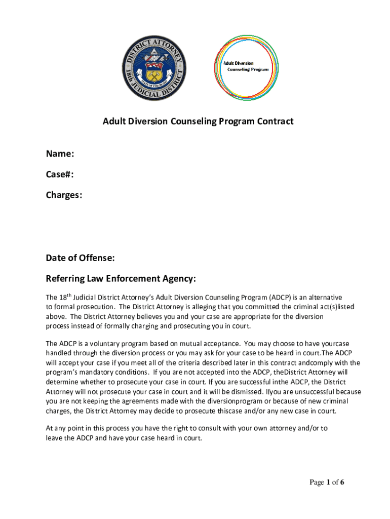 Fillable Online Adult Diversion Counseling Program Contract Name Fax Email Print - pdfFiller