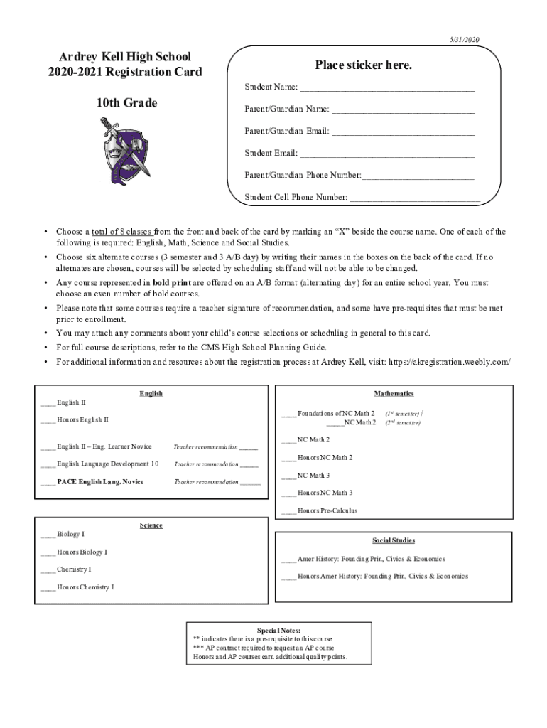 Fillable Online schools cms k12 nc ardrey kell high school - thespeechboutique.com Fax Email ...