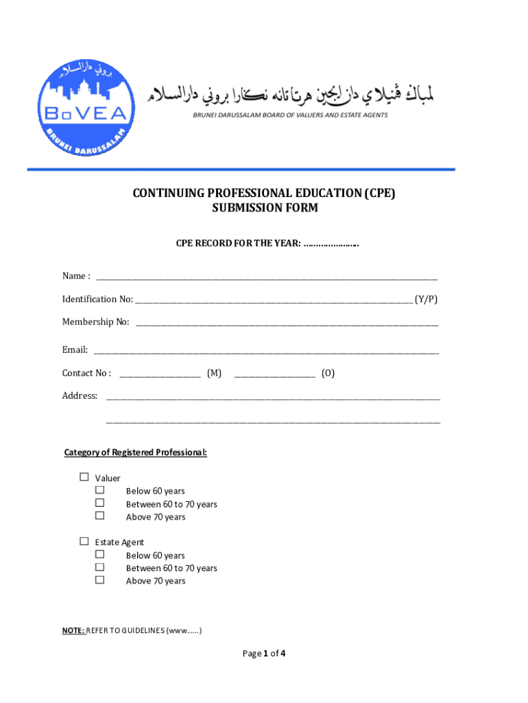 Fillable Online www.bovea.gov.bnDocumentsNewCONTINUING PROFESSIONAL ...