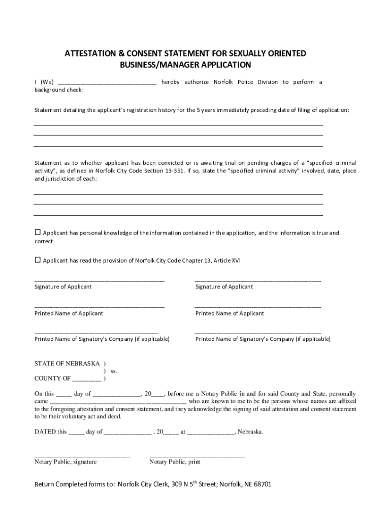 Fillable Online Attestation And Consent Statement For Sexually Oriented