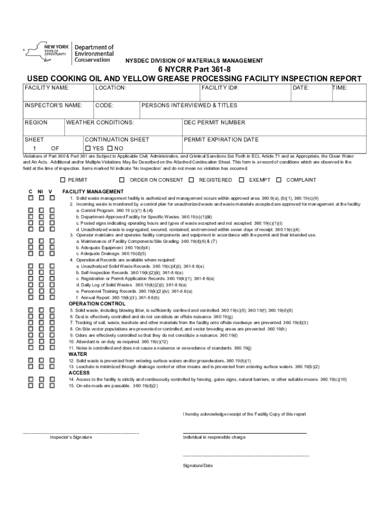Fillable Online Part 361-8 Oil and Grease Facility Inspection Form ...
