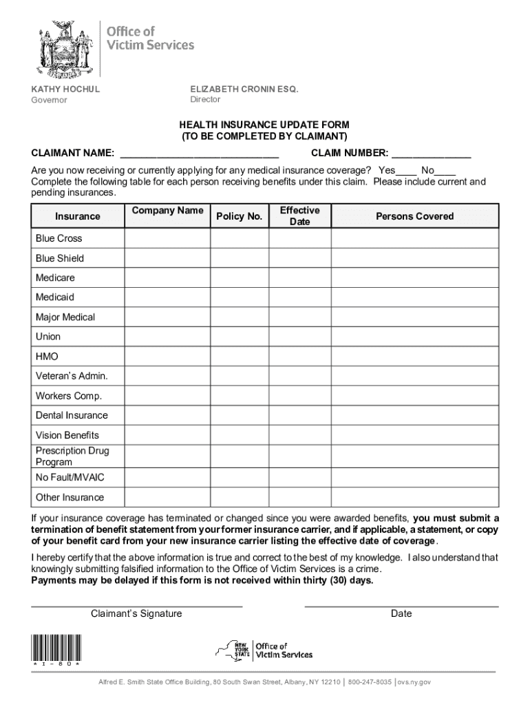 Fillable Online ovs ny Insurance Update Form I-80 - Office of Victim ...