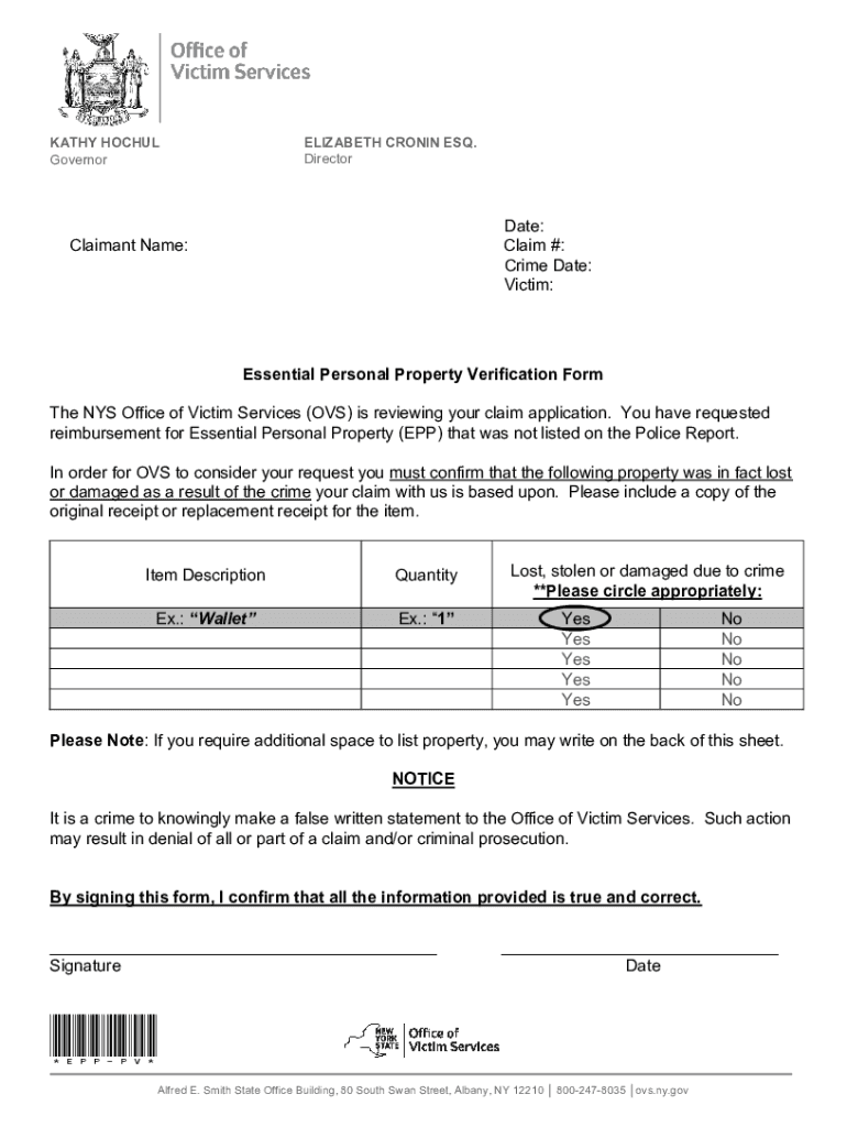 Fillable Online ovs ny Fillable Online ovs ny EPP Verification Form Fax ...