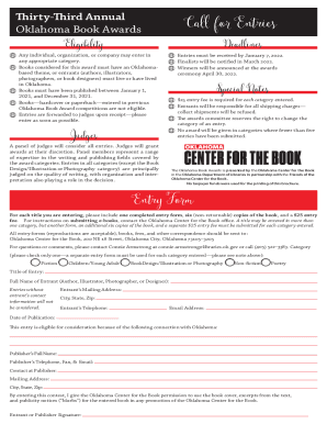Fillable Online Book Award Entry Form. Book Award Entry Form Fax Email ...