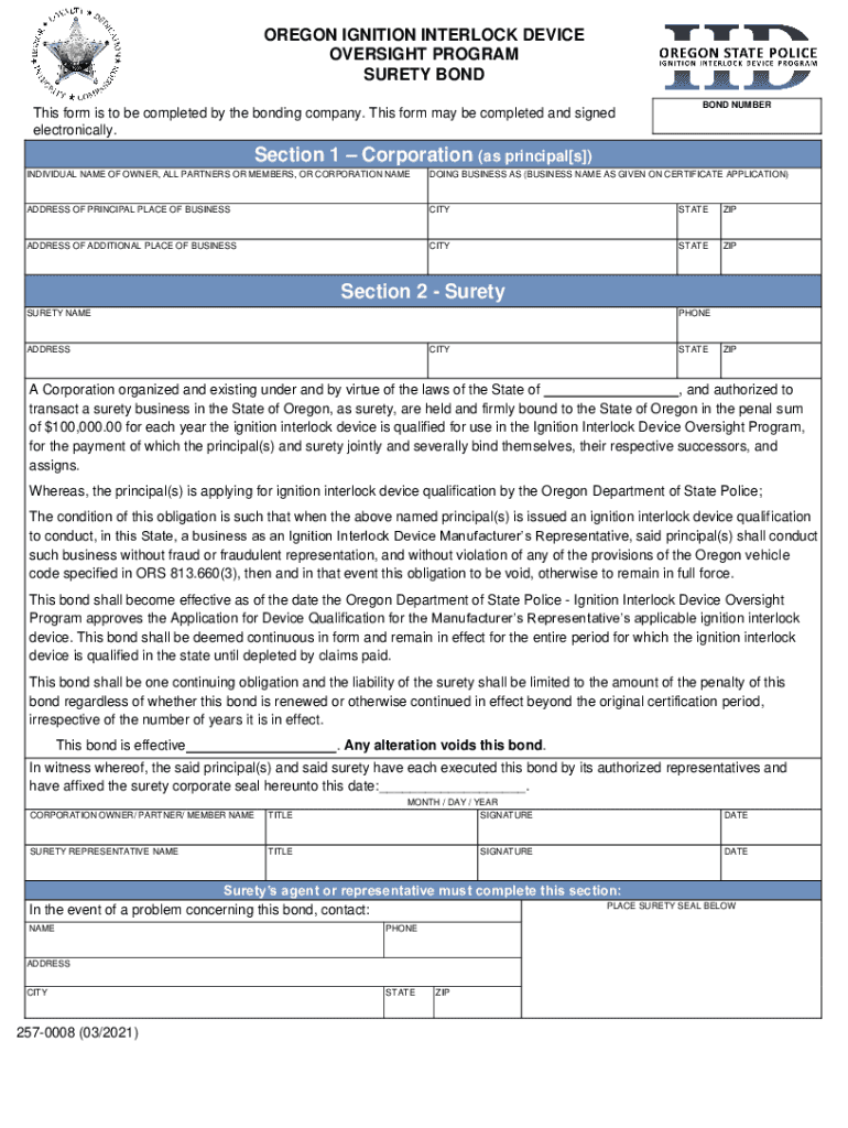 Fillable Online Oregon Ignition Interlock Device BondJet Insurance ...