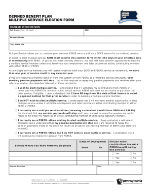 Fillable Online DEFINED BENEFIT PLAN MULTIPLE SERVICE ELECTION FORM Fax ...