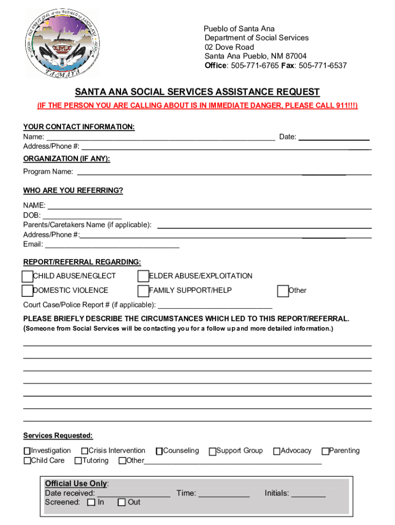 Fillable Online Pueblo of Santa Ana Department of Natural Resources2 ...