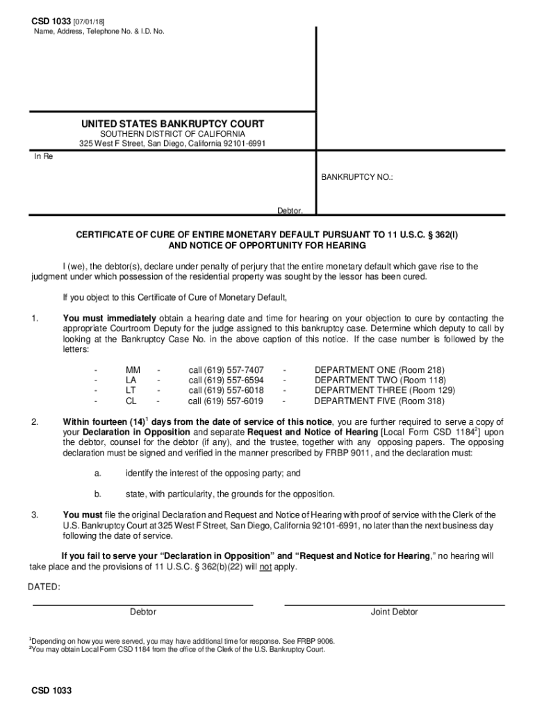 Fillable Online Justia :: Certificate Of Cure Of Entire ... - Court Forms Fax Email Print ...