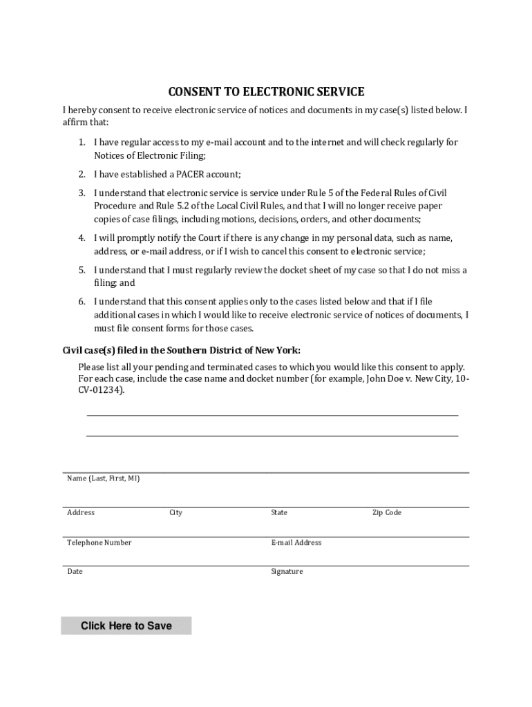 Fillable Online PRO SE FILER/LITIGANT CONSENT AND REQUEST FORM REGARDING ... Fax Email Print ...
