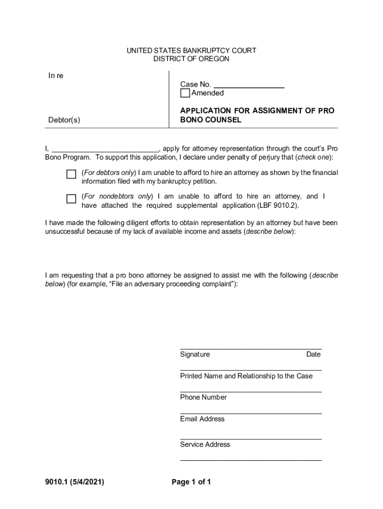 Fillable Online APPLICATION FORASSIGNMENT OF PRO BONO ... - orb ...