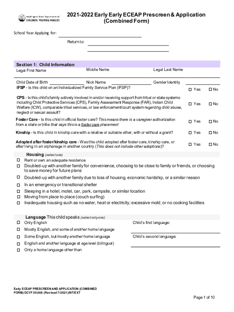 Fillable Online 2021-2022 ECEAP Prescreen & Application (Combined Form) Fax Email Print - pdfFiller