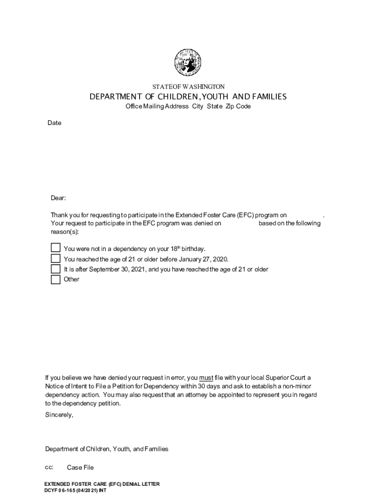 Fillable Online DCYF Form 06-165 Download Printable PDF or Fill Online ...