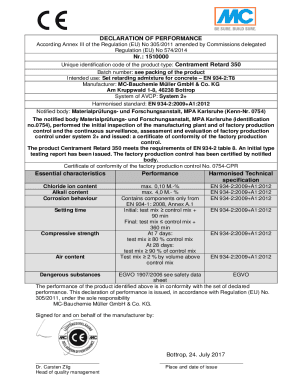 Fillable Online DECLARATION OF PERFORMANCE According Annex III of the ...