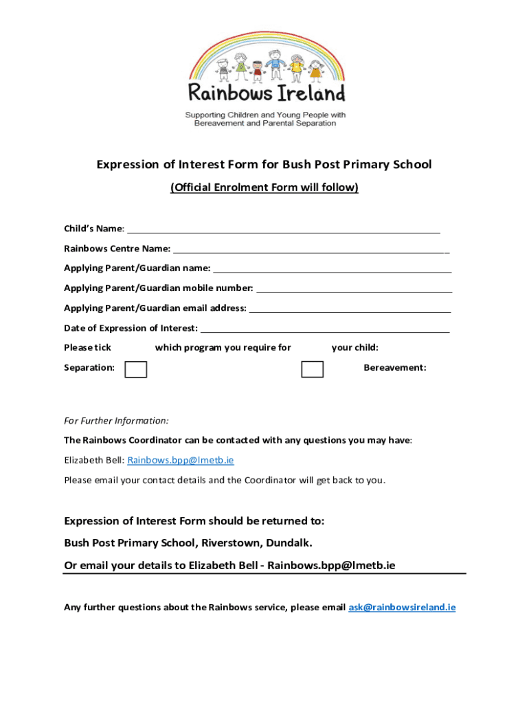 Fillable Online Expression of Interest Form for Bush Post Primary School Fax Email Print - pdfFiller
