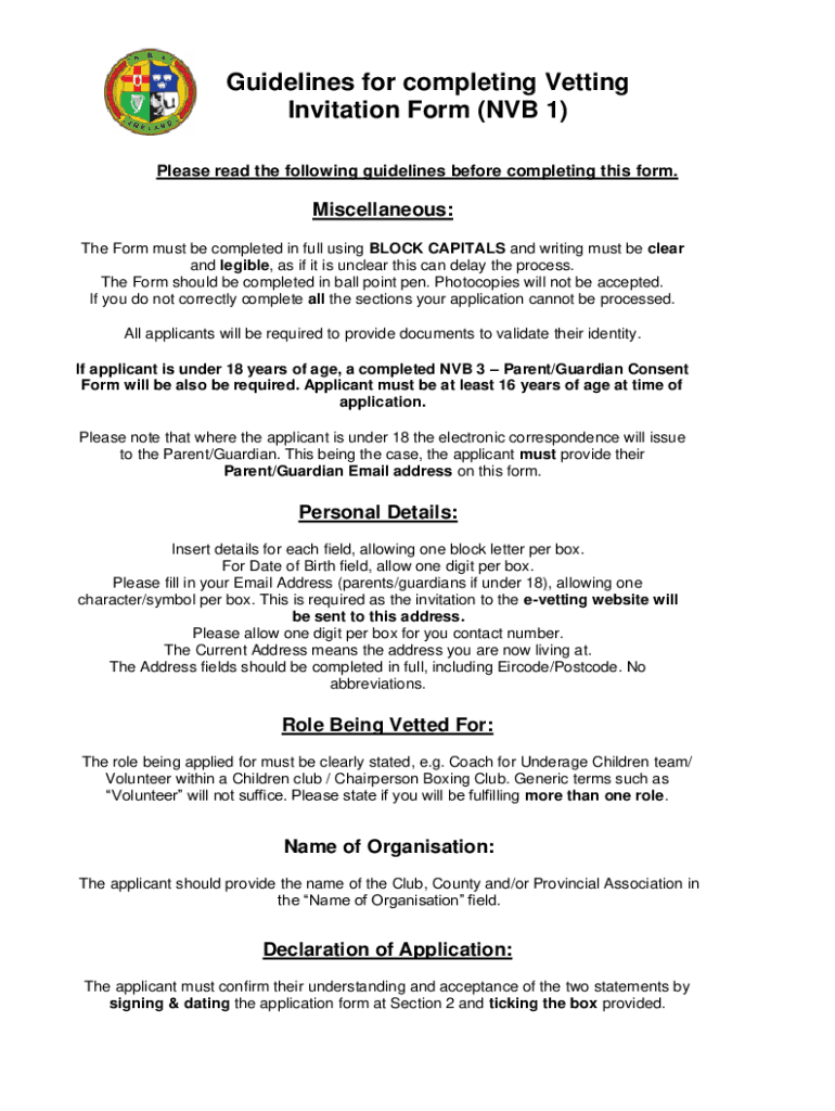 Fillable Online Guidelines for completing Vetting Fax Email Print ...