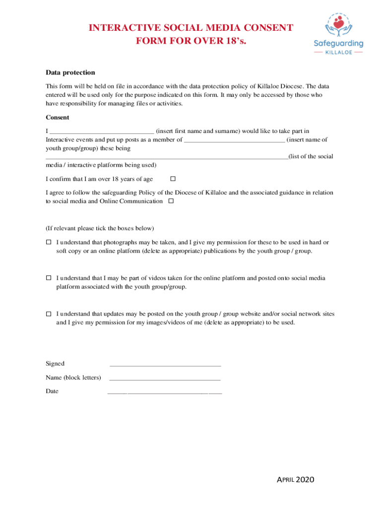 Fillable Online INTERACTIVE SOCIAL MEDIA CONSENT FORM FOR OVER 18 s ...