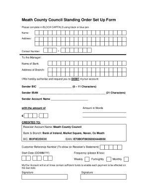 Fillable Online Meath County Council Standing Order Set Up Form Fax ...