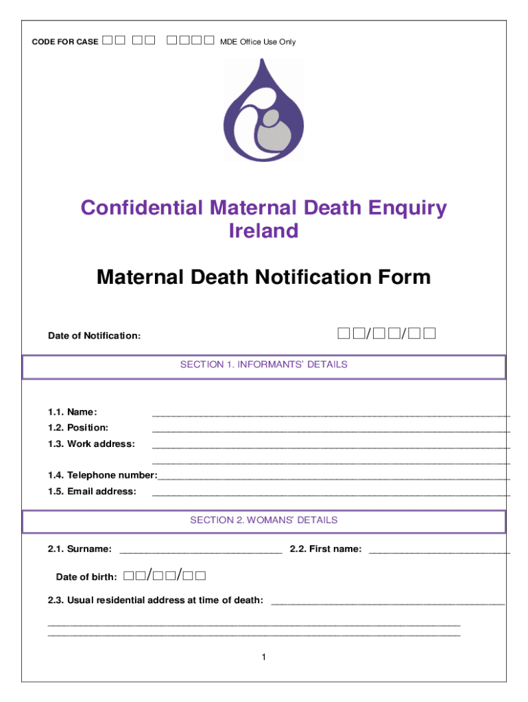 Fillable Online Ireland's Maternal Death Rate - Depends on who you are ...