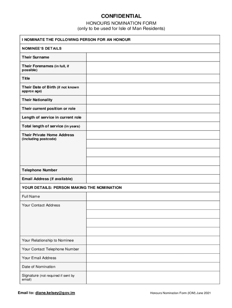 Fillable Online Fillable Online gov HONOURS NOMINATION FORM - Isle of ...