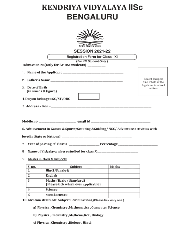 Fillable Online KVS Class 2 Admission 2022-23KV Online Admission Form ...