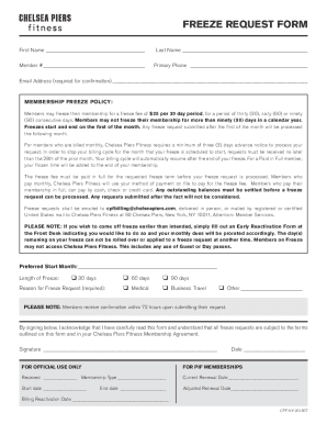 Fillable Online Membership Freeze Request Form - Mitch's Gym Fax Email Print - pdfFiller