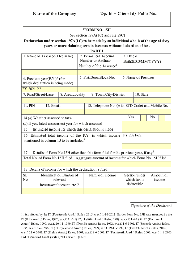 Fillable Online FORM NO 15H (PDF DOC) Fax Email Print - pdfFiller