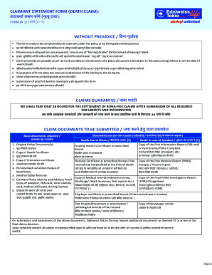 Fillable Online Claimant Statement Form - Death Claim) - Form (A-1 ...