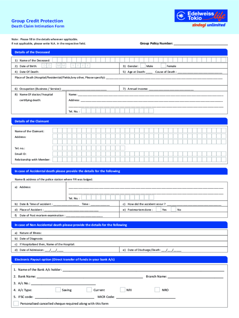 Fillable Online CLAIM INTIMATION CUM CLAIMANT'S STATEMENT (INFORMAL ...