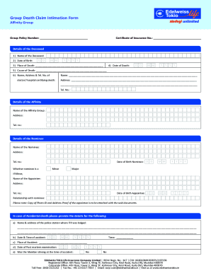 Fillable Online Group Death Claim Intimation FORM for Affinity Group ...