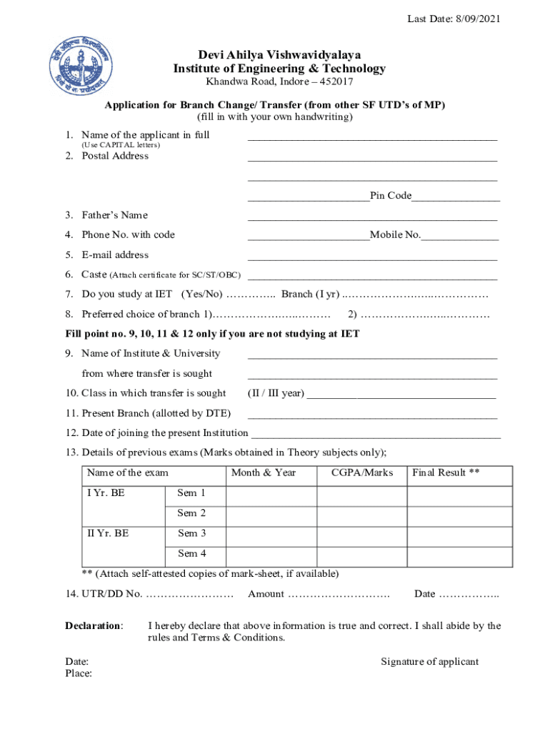 Fillable Online IET DAVV Indore - Institute of Engineering and ...