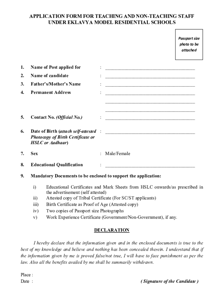 Fillable Online socialwelfare mizoram gov APPLICATION FORM FOR TEACHING ...