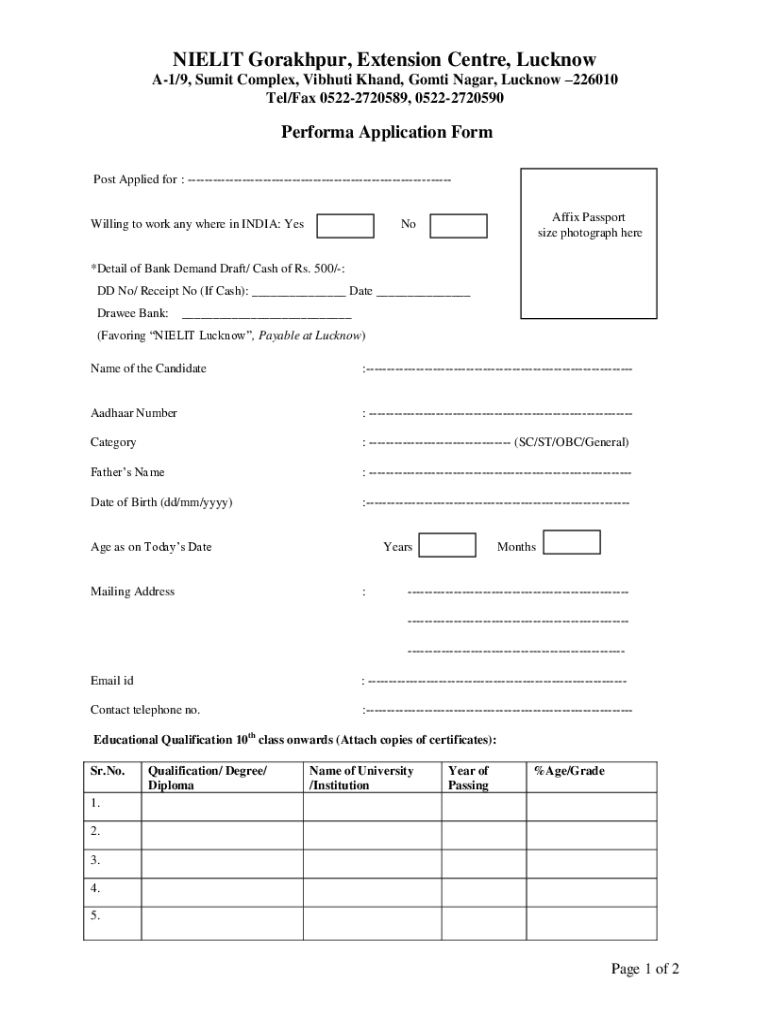 Fillable Online Fillable Online lucknow nielit gov DOEACC CENTRE ...